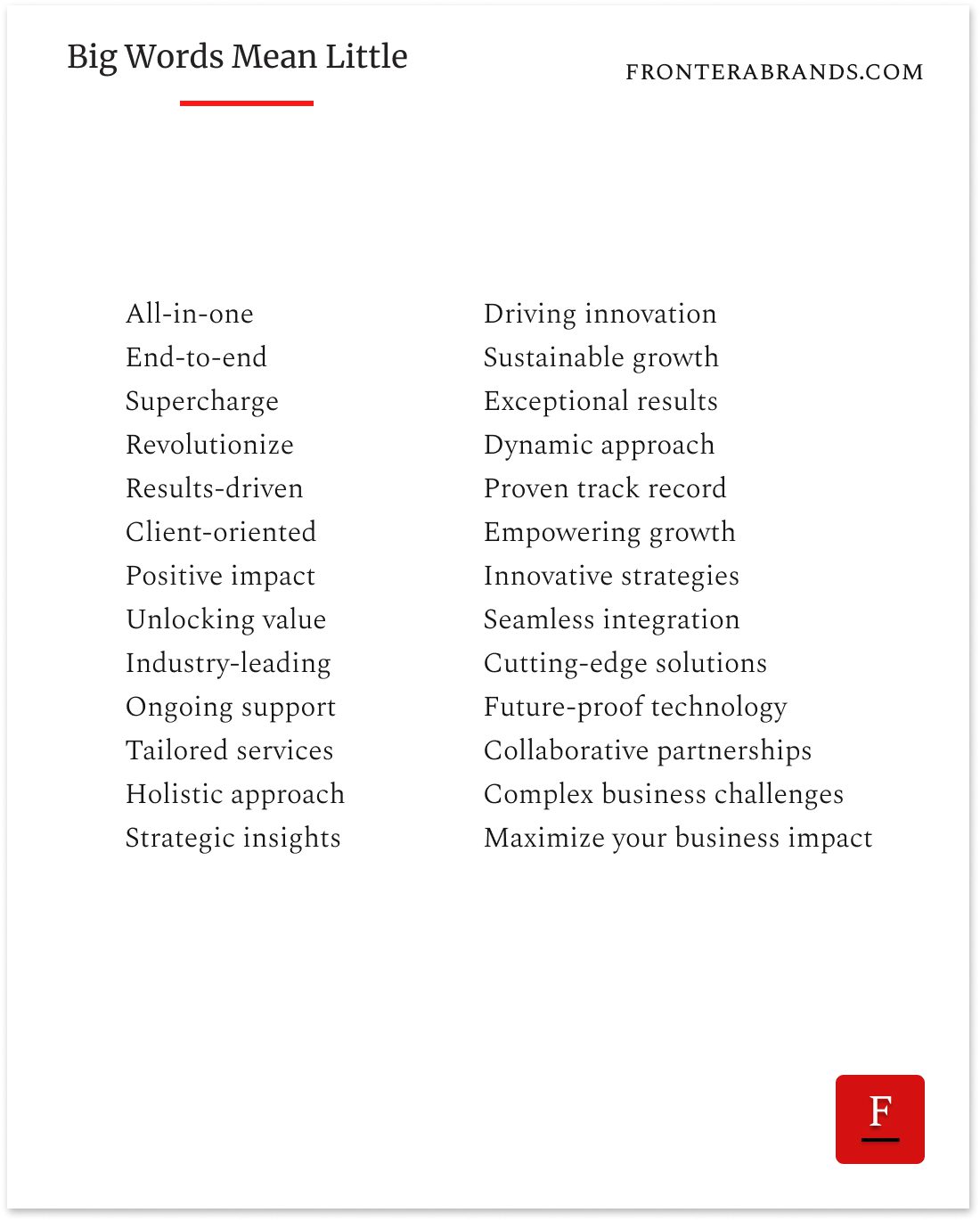 Why Big Words Mean So Little In Consulting Firms' Messaging - Frontera